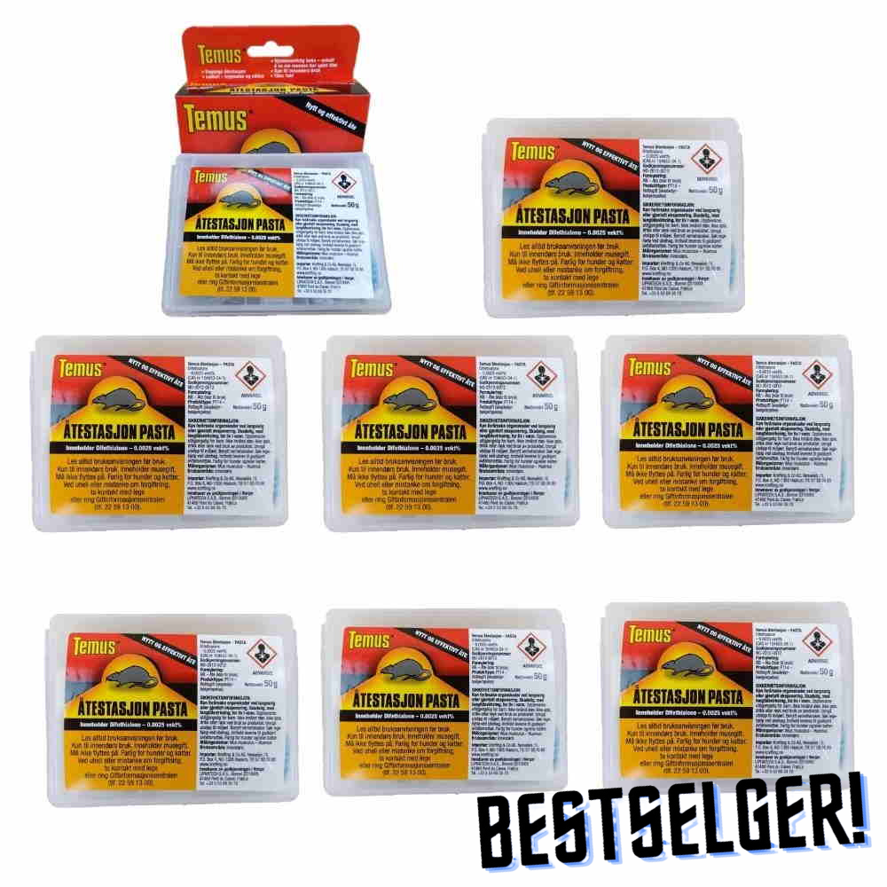 8 stk. Temus musegift i 50g giftstasjon (tot.400 g) – skadedyrshop